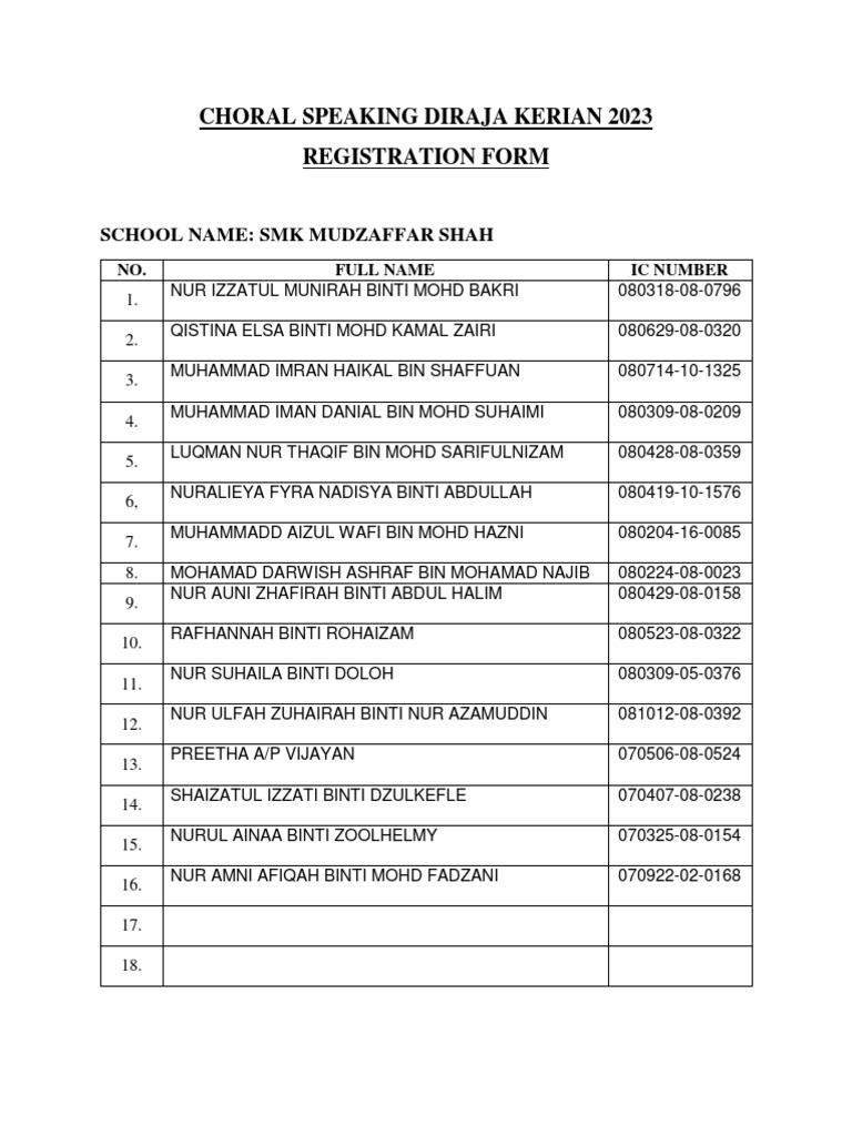 Choral Speaking Registration | PDF