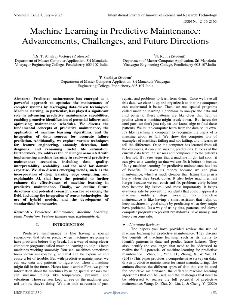 Machine Learning in Predictive Maintenance: Advancements, Challenges ...