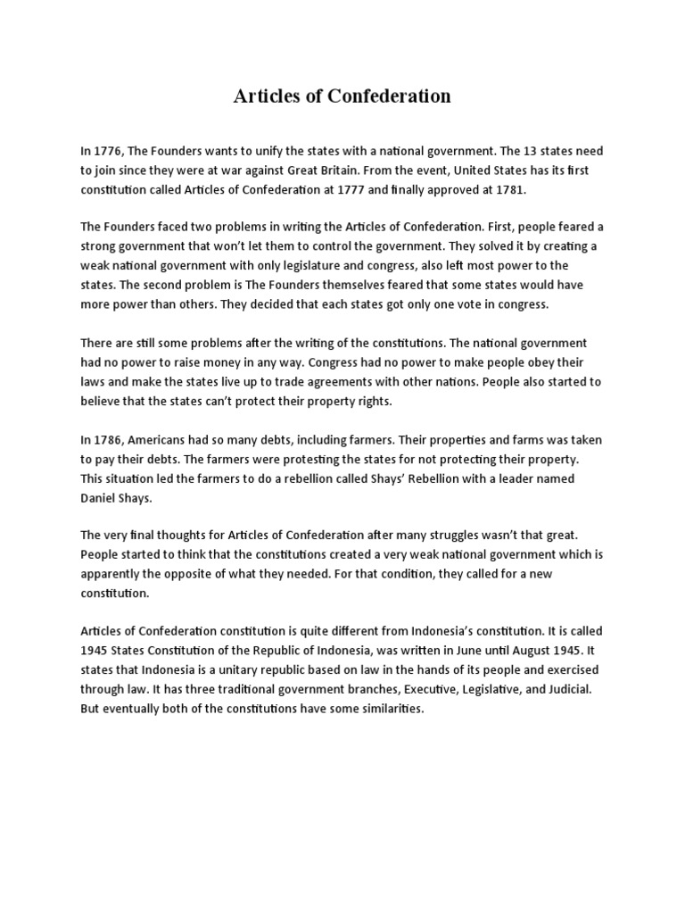 Articles of Confederation Issues | PDF