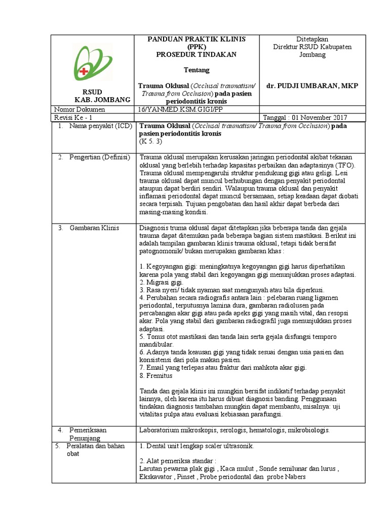 PPK Perio Trauma Oklusi RSUD | PDF