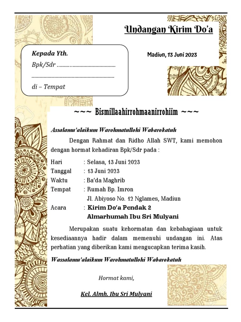 Undangan Kirim Doa | PDF