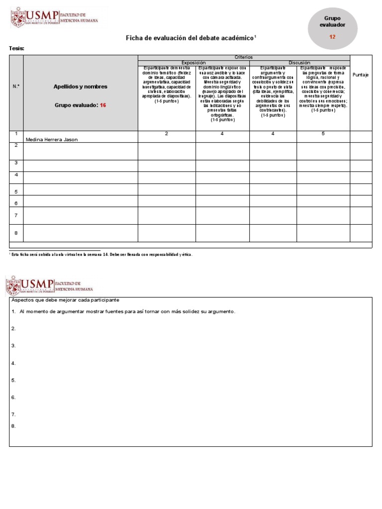 Ficha para Evaluar El Debate Académico | PDF | Cognición | Comunicación humana