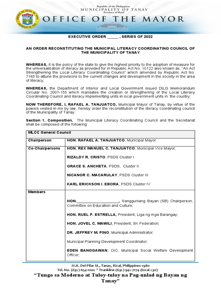 Executive Order MLCC 2022-23 | PDF | Literacy | Government