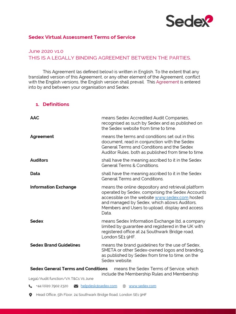 Sedex-Virtual-Assessment-Terms-and-Conditions-of-Use | PDF | Mediation | Justice