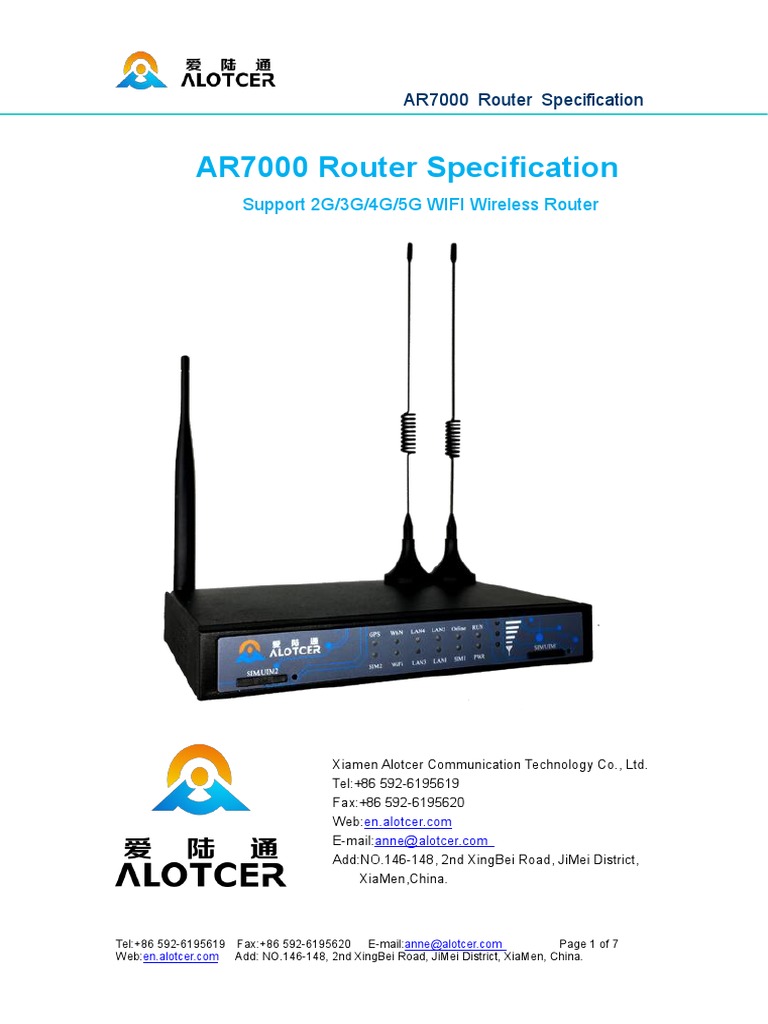 AR7000 Router Specification | PDF | Wi Fi | Virtual Private Network