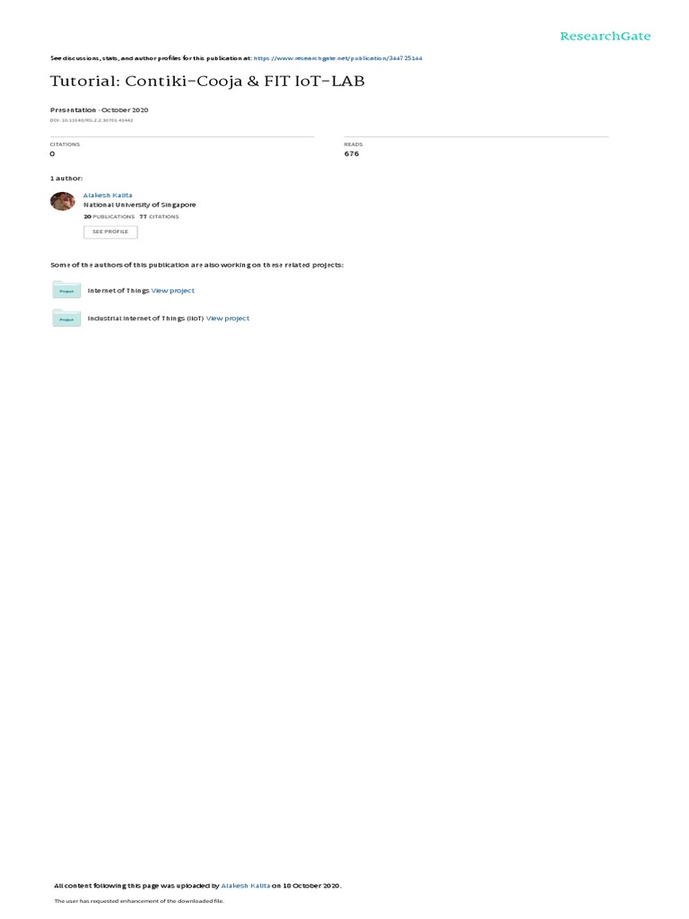 Tutorial ON Contiki-Cooja FIT IoTLAB | PDF | Internet Of Things | Simulation