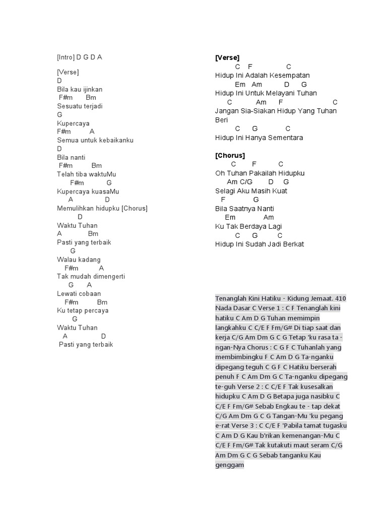 Chord dan Lirik Lagu Rohani Waktu Tuhan | PDF