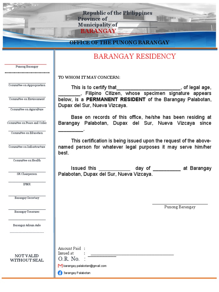 Barangay Residency | PDF