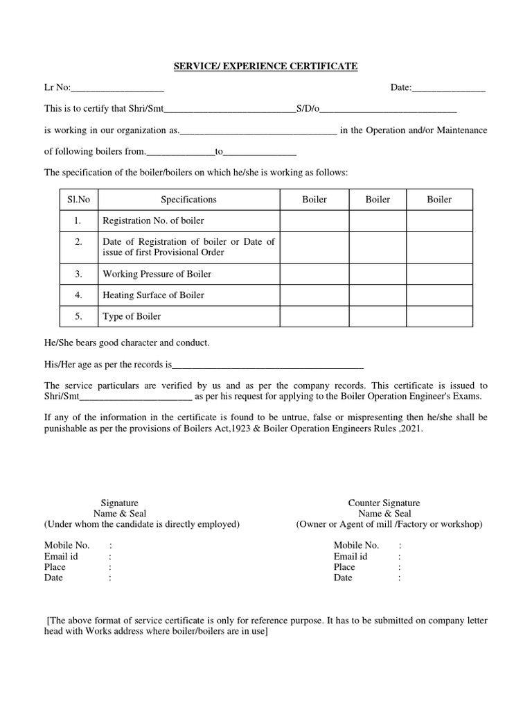 BOE Exp. Certificate Format | PDF