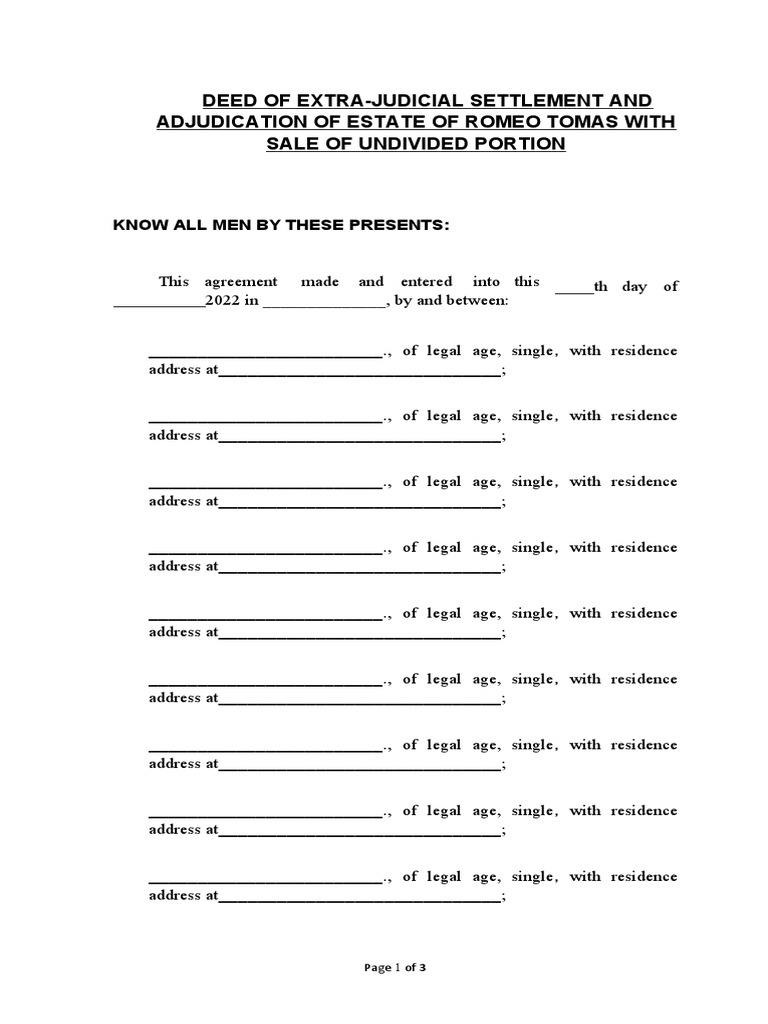 Romeo Tomas Deed of Extra Judicial | PDF | Intestacy | Inheritance