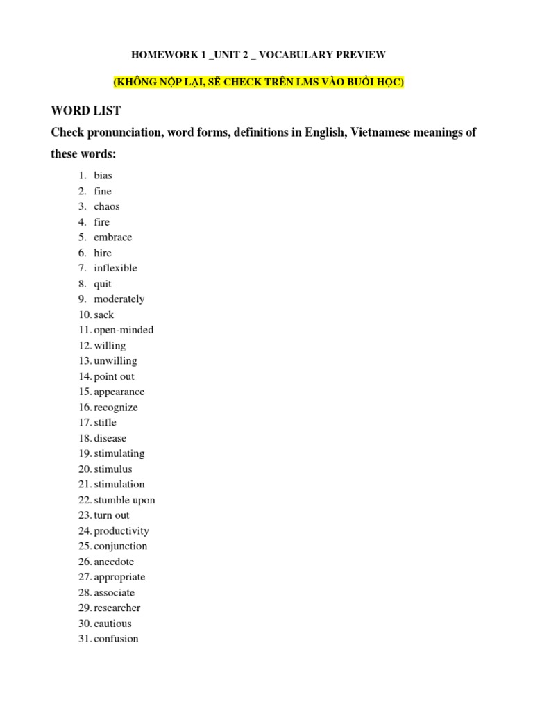 Homework 1-Unit 2 Vocabulary | PDF