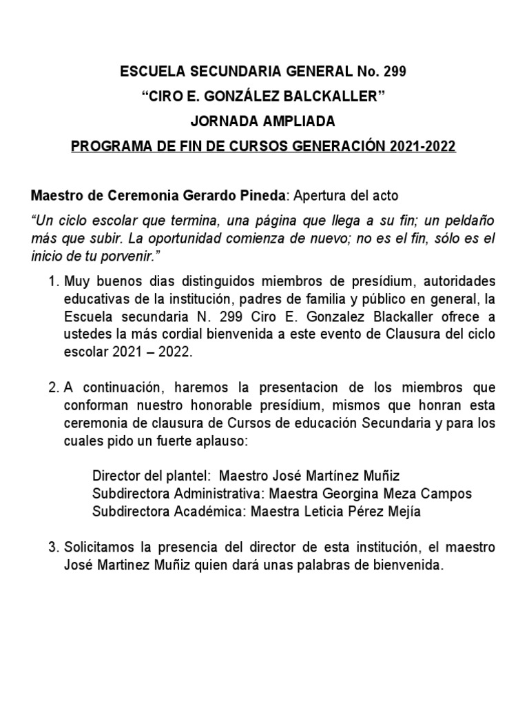 Programa de Clausura Ciclo 2021-2022 | PDF