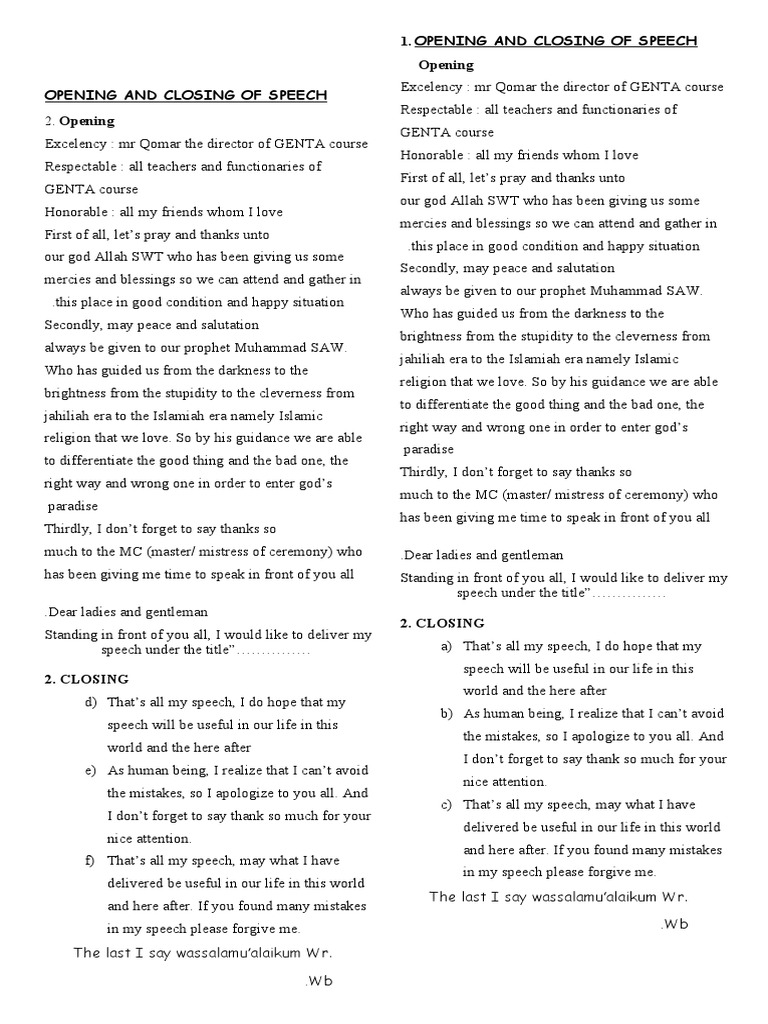 Opening and Closing of Speech Basic | PDF | God In Islam | Abrahamic ...