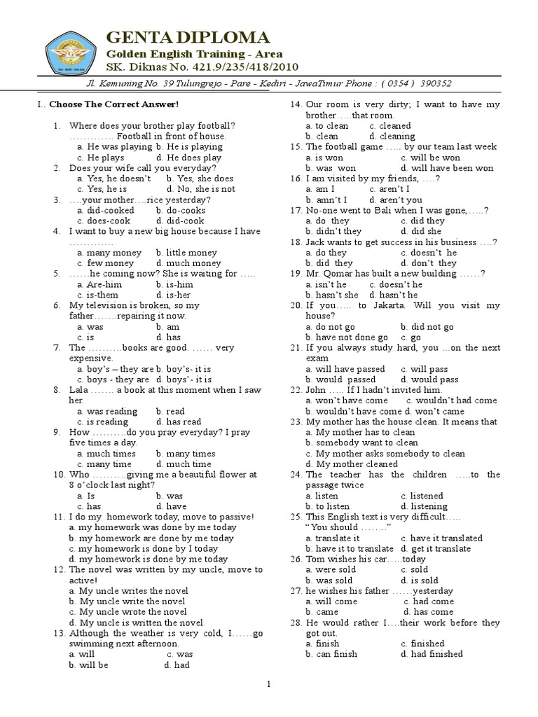 Soal Grammar Basic | PDF