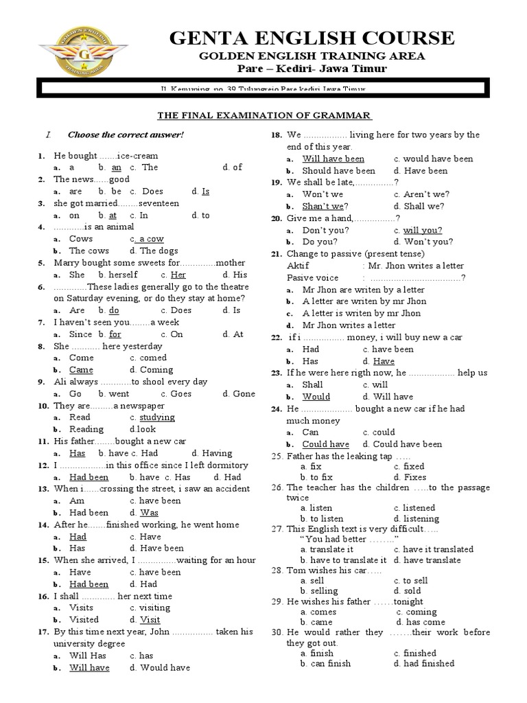 Soal Grammar BASIC | PDF | Linguistics