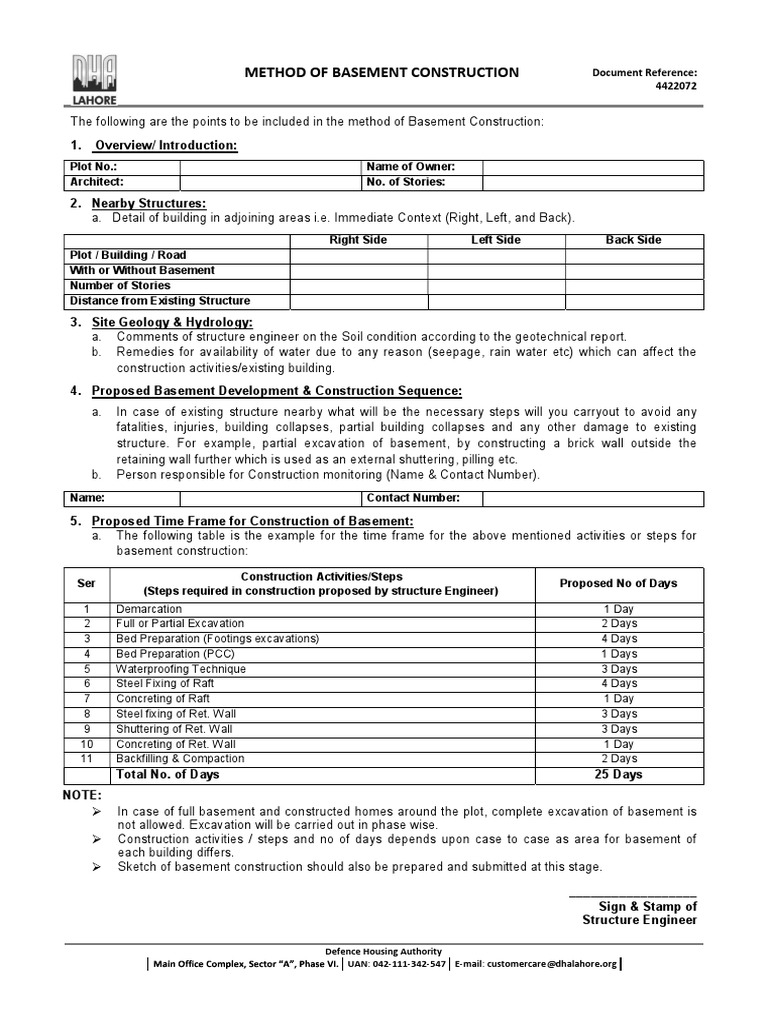 Method Statement Pakistan | PDF | Basement | Geotechnical Engineering