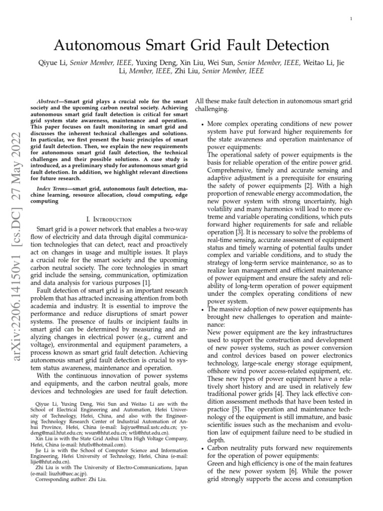 Autonomous Smart Grid Fault Detection Pdf Smart Grid Electrical Grid