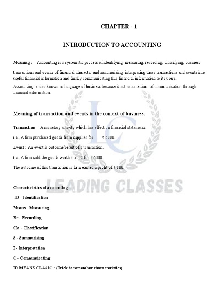 Financial Accounting Class 11 Notes | PDF | Income Statement | Accounting