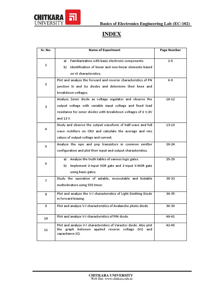 Electronics Lab Manual EC-102 | PDF | Rectifier | Bipolar Junction ...