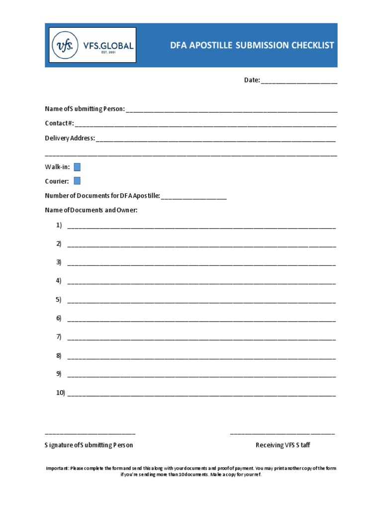 DFA Apostille Submission Checklist | PDF | Finance & Money Management