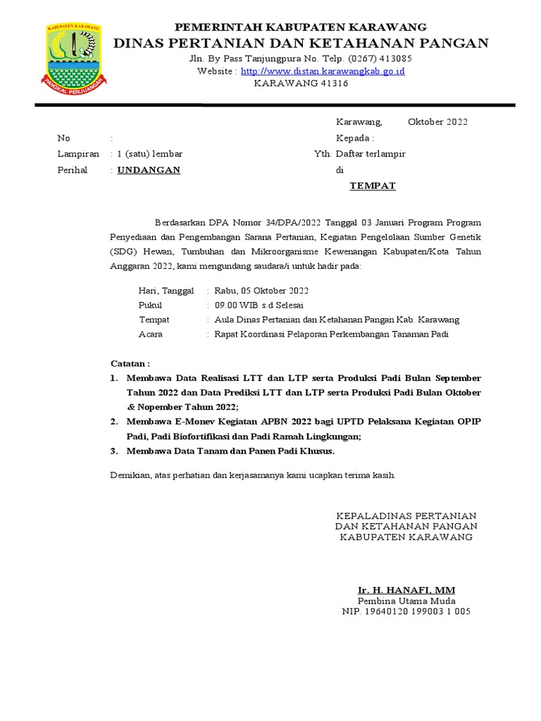 Surat Undangan Rakor Okt 2022 | PDF