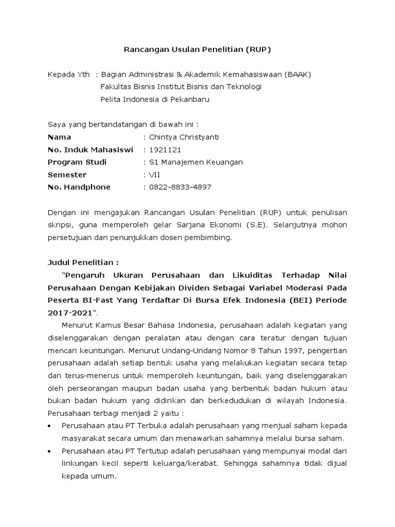 Rancangan Usulan Penelitian (RUP) | PDF