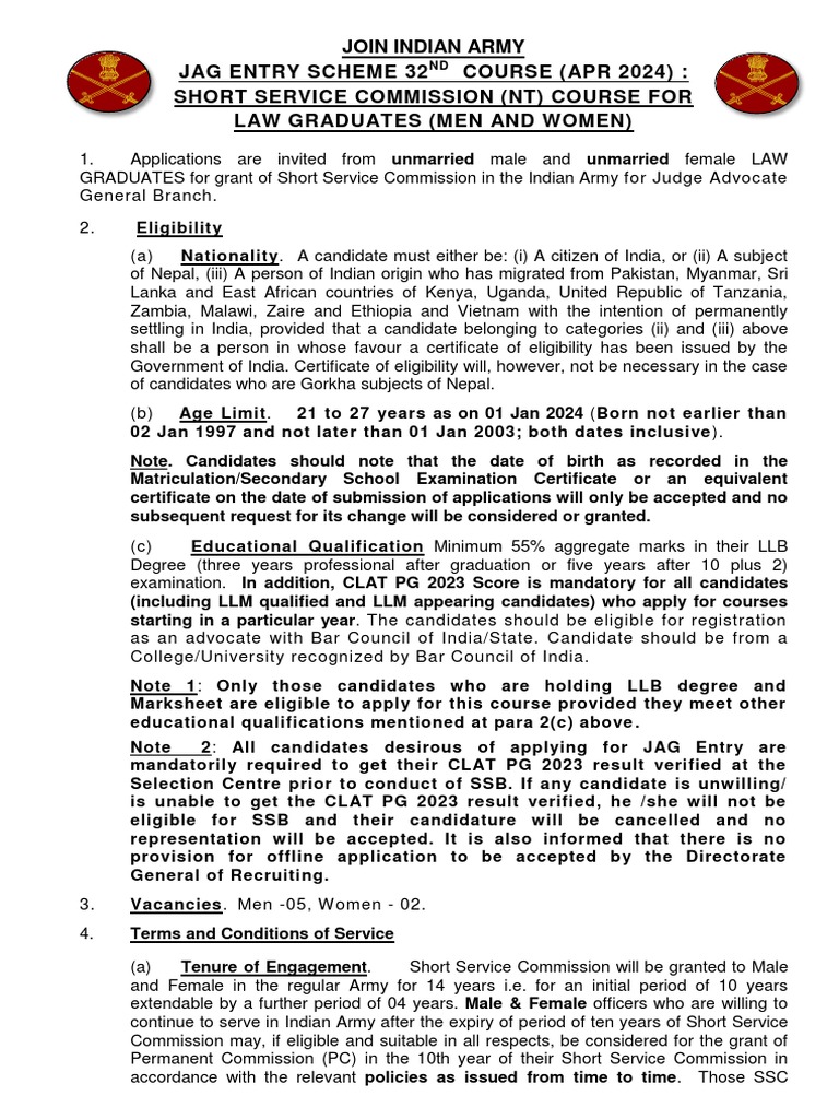 Notification For Jag Entry Scheme 32 Apr 2024 Course | PDF