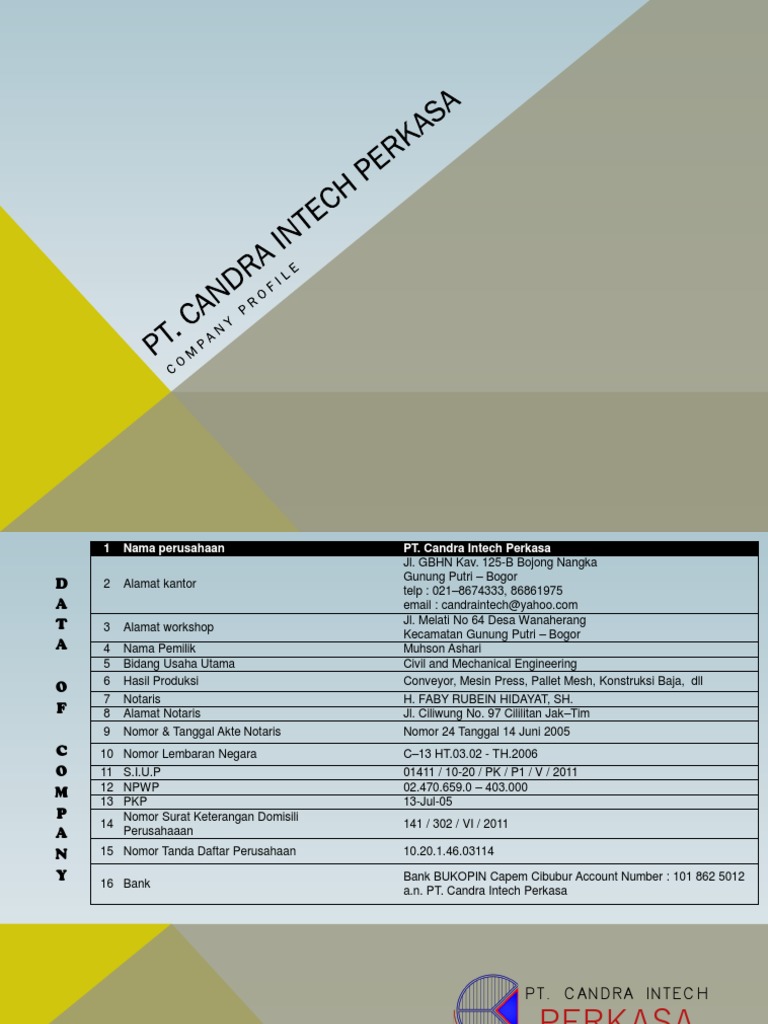 Company Profile PT. Candra Intech Perkasa - 03 | PDF