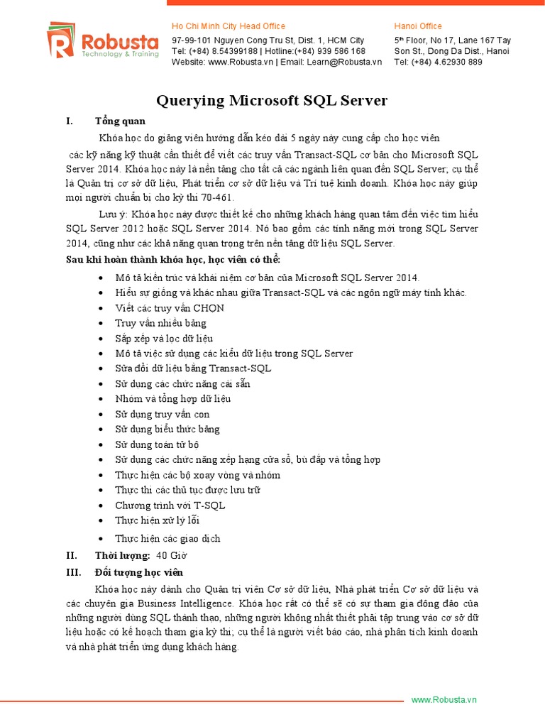 Querying Microsoft SQL Server - VNI | PDF