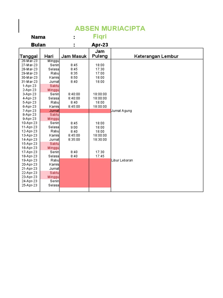 Format Absen Apr 2023 (Fiqri) | PDF