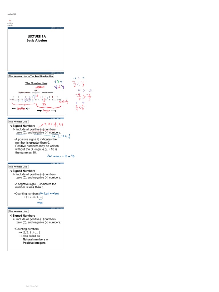 Lecture Notes - Pisay Basic Algebra 1A | PDF | Language Arts & Discipline