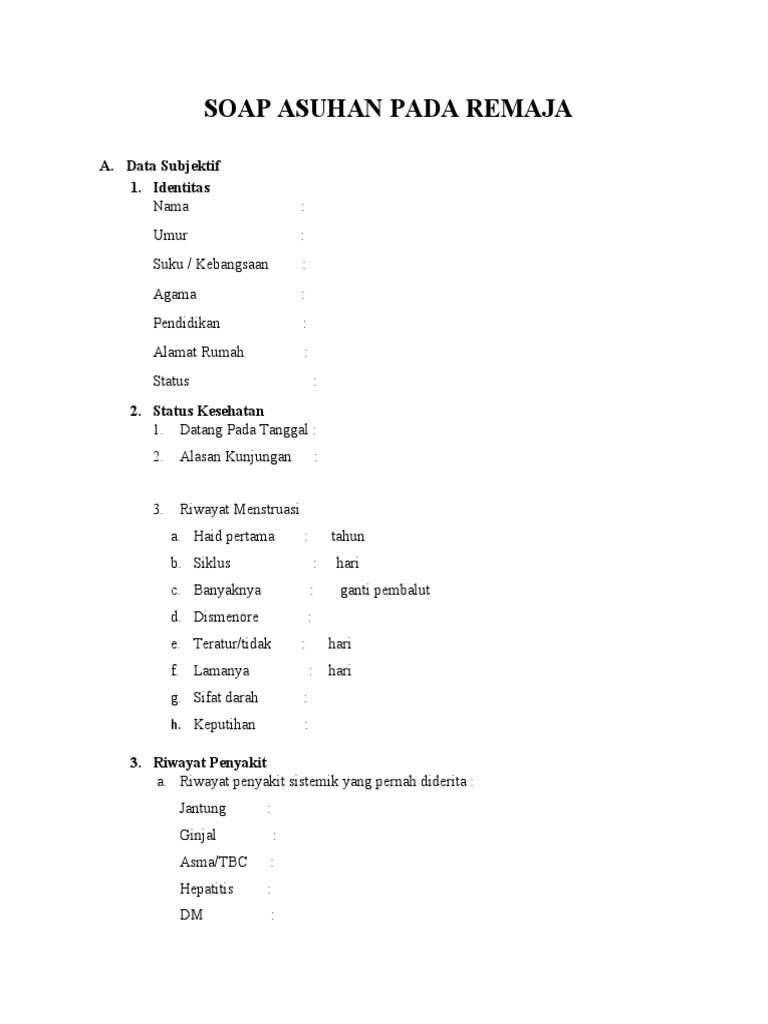 Soap Asuhan Pada Remaja | PDF