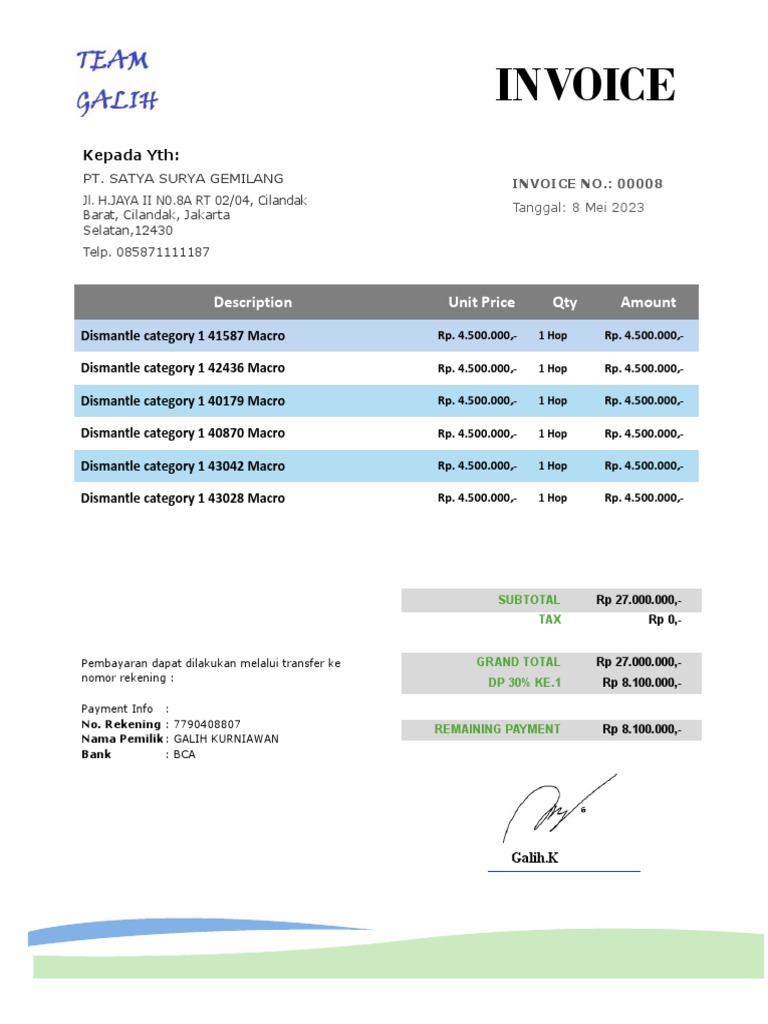 Invoice 30% - 1 Po00008 | PDF
