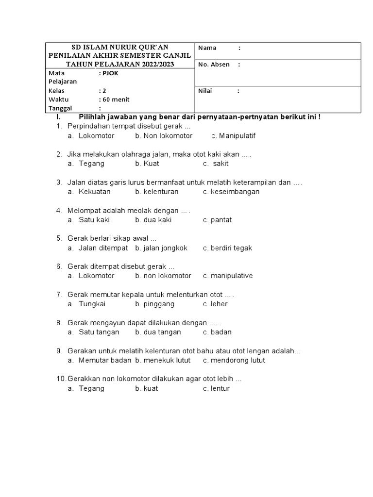 Soal Kelas 2 Pjok | PDF