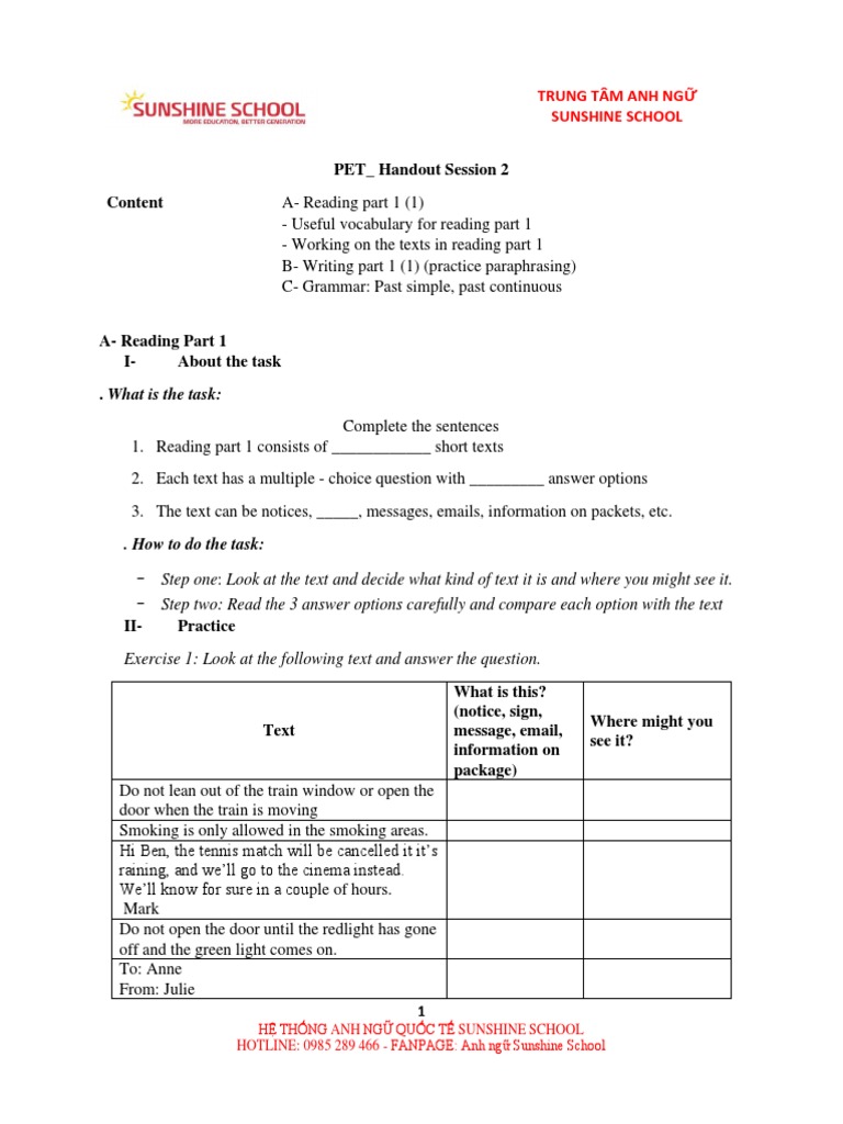 PET - Handout Session 2.1 | PDF