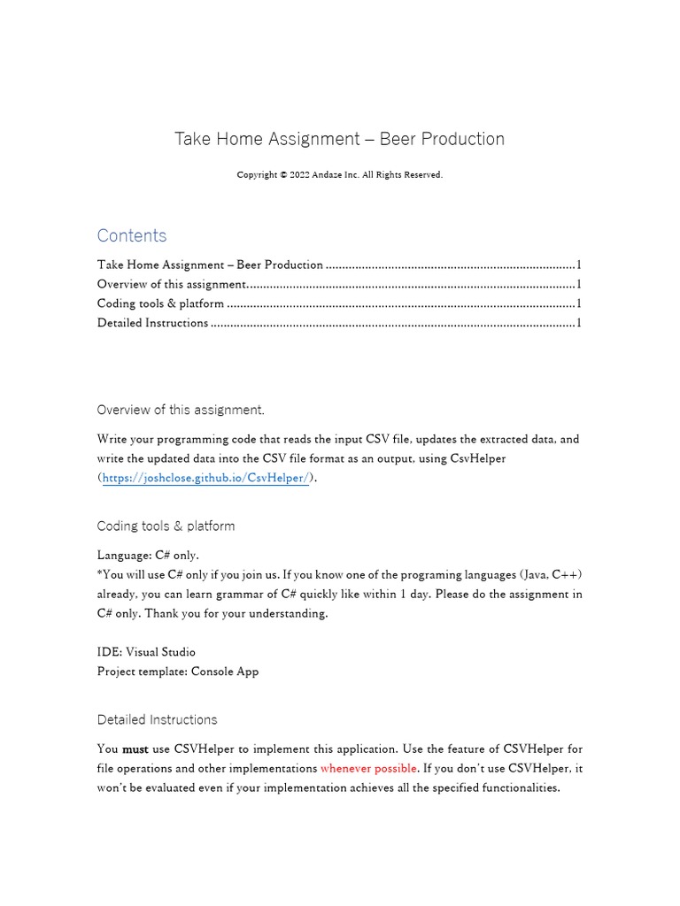 Take Home Assignment - Beer Production - V2.3 | PDF | Comma Separated Values | C Sharp ...
