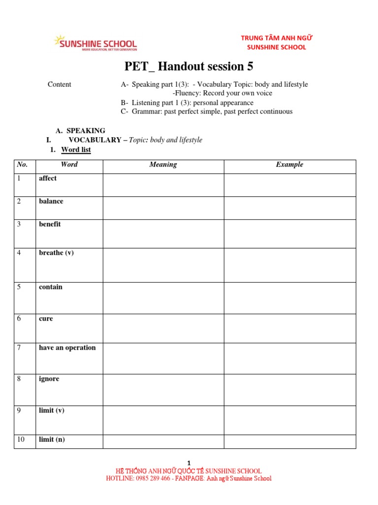 PET - Handout Session 5 | PDF