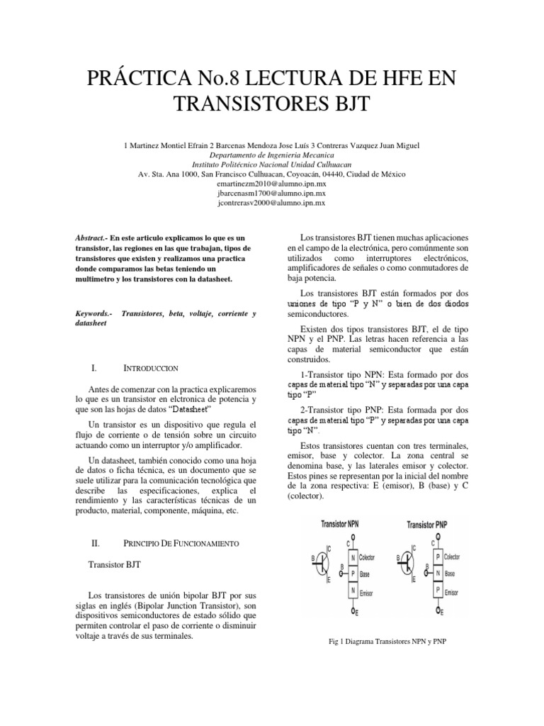 Análisis de hFE en Transistores BJT | PDF | Transistor de unión bipolar ...