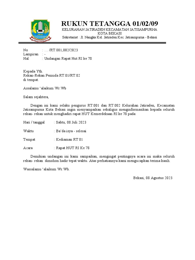 Undangan Rapat HUT RI ke 78 | PDF