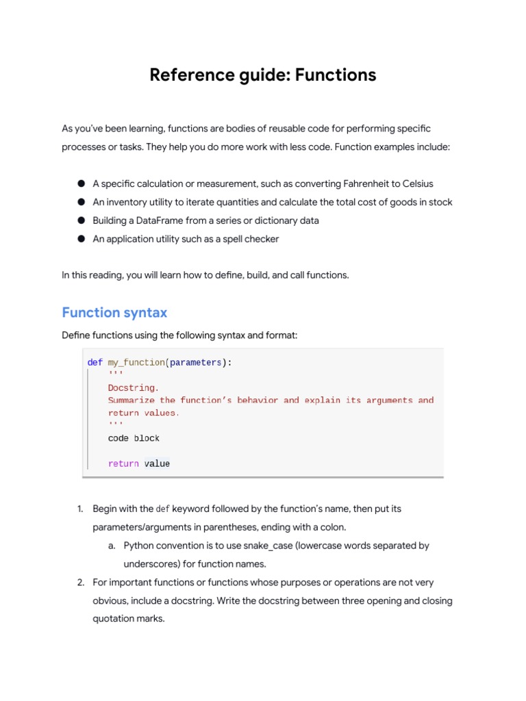 Reference-guide_-Functions | PDF | Parameter (Computer Programming ...