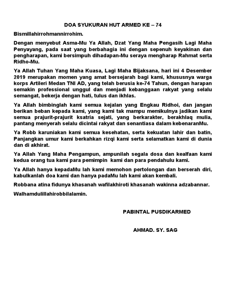 Doa Syukuran Hut Armed Ke | PDF