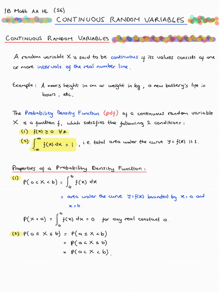12-S3A. Continuous Random Variables (Lecture Notes) PDF | PDF