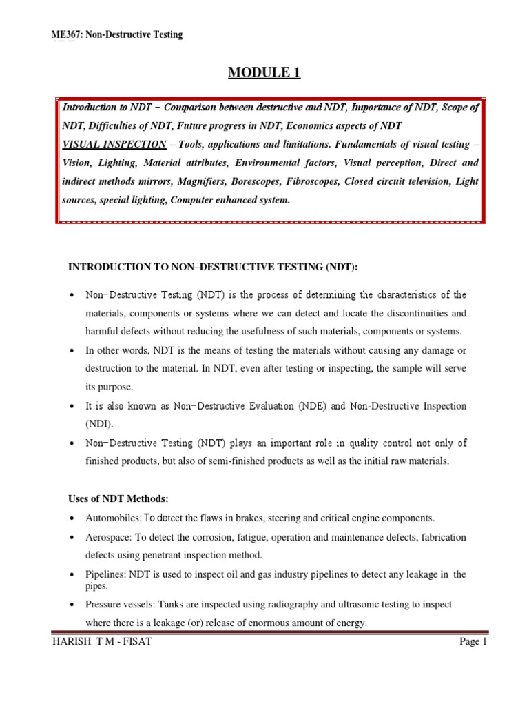 NDT Module 1 | PDF | Nondestructive Testing | Hardness