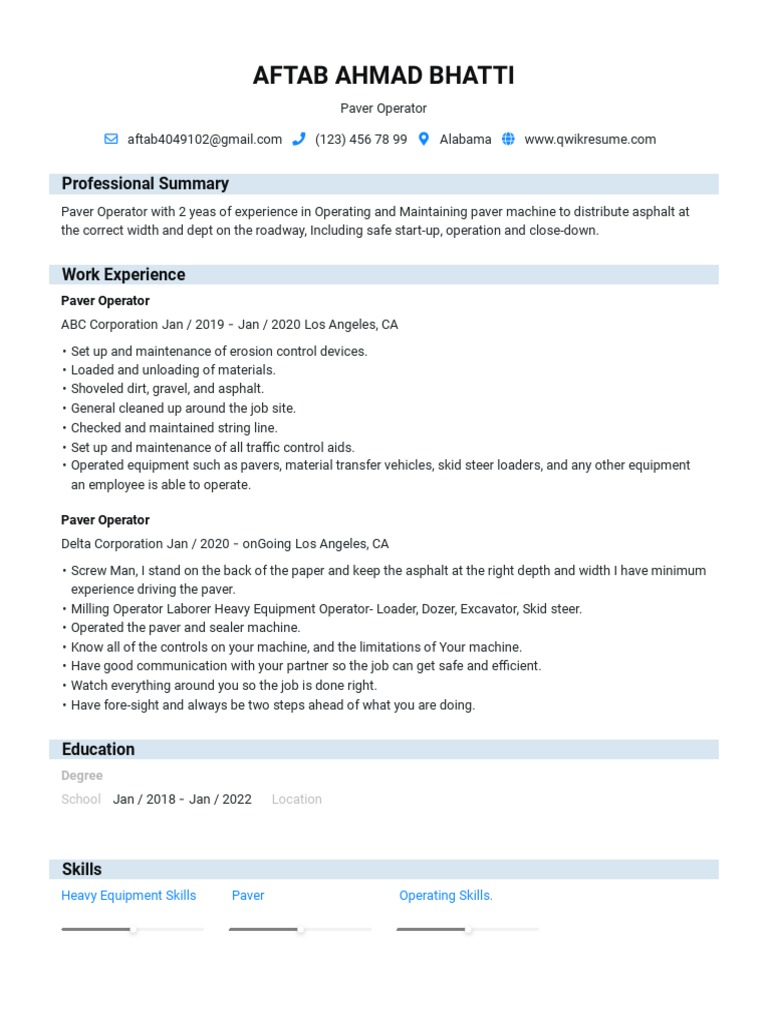 Aftab Ahmad Bhatti Paver Operator Resume 2023 02 12 114839 | PDF