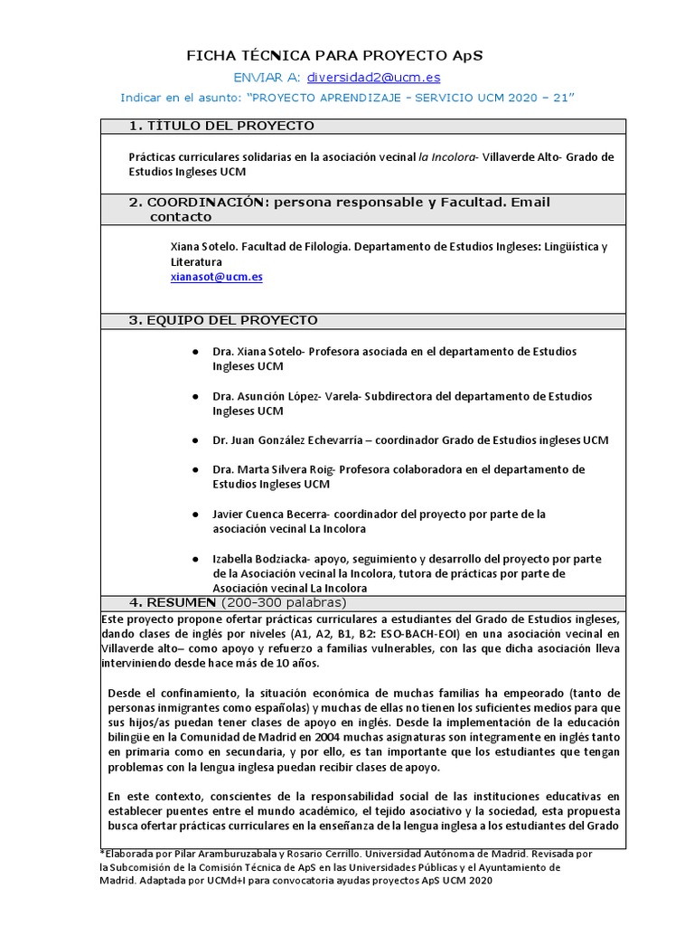 Ficha Técnica para Proyecto Aps | PDF | Enseñando