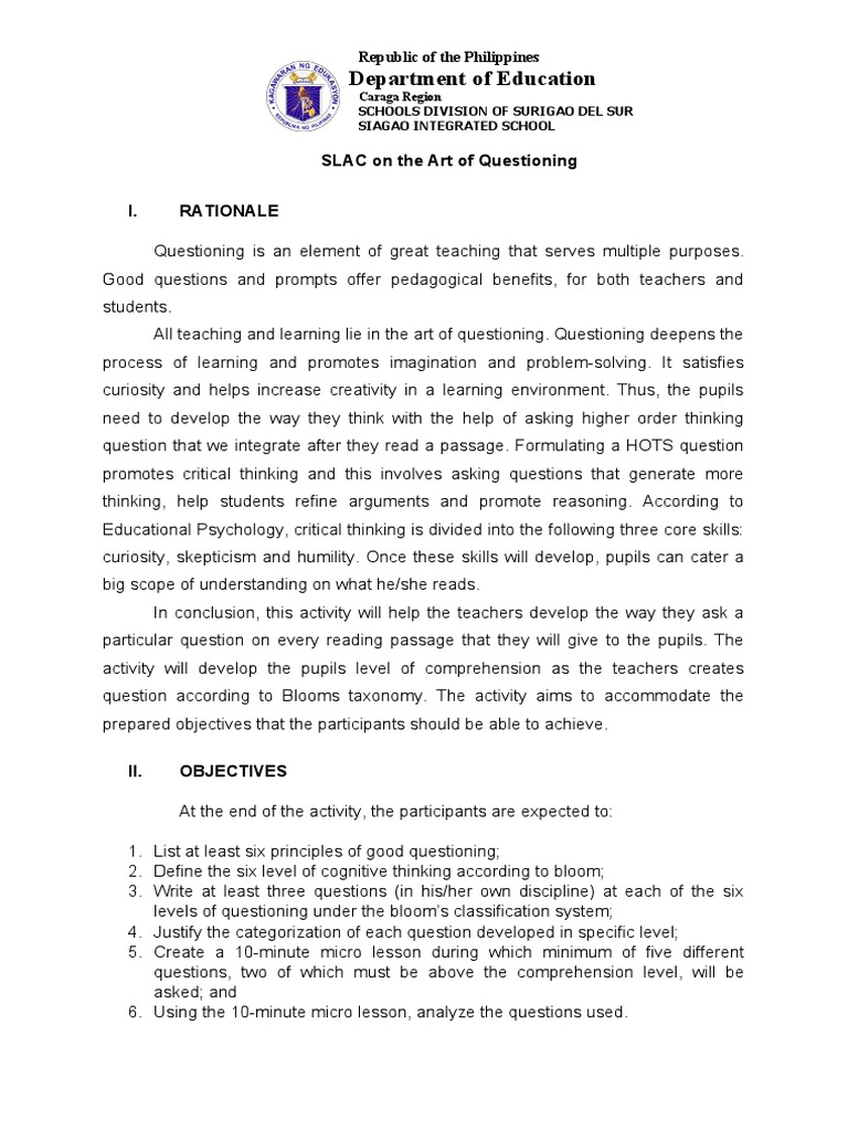 The Art of Questioning - Activity Design | PDF