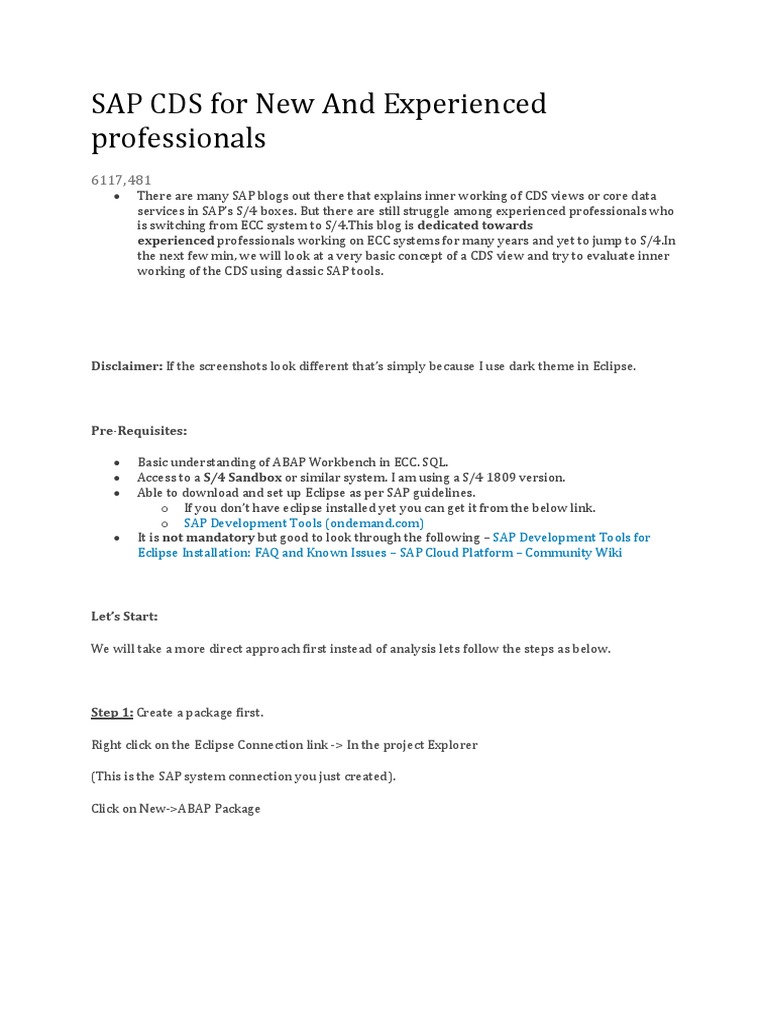 SAP HANA - CDS - EXPLICATION - Comment Créer SAP CDS For New and Experienced Professionals | PDF ...