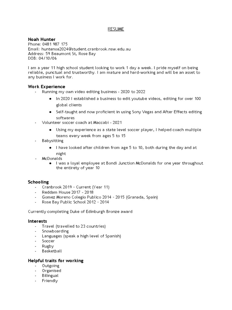 Noah Hunter RESUME | PDF