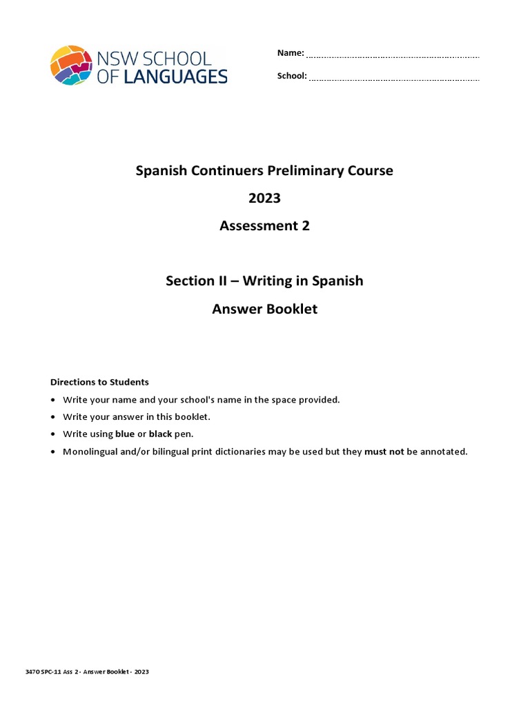 SPC-11 A2 - Answer Booklet - 2023 | PDF