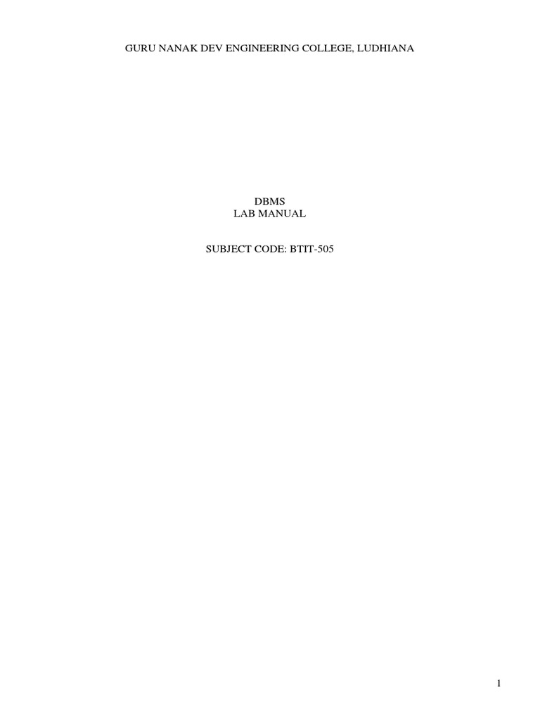 DBMS Lab Manual | PDF | Pl/Sql | Sql DBMS Lab Manual | PDF | Pl/Sql | Sql
